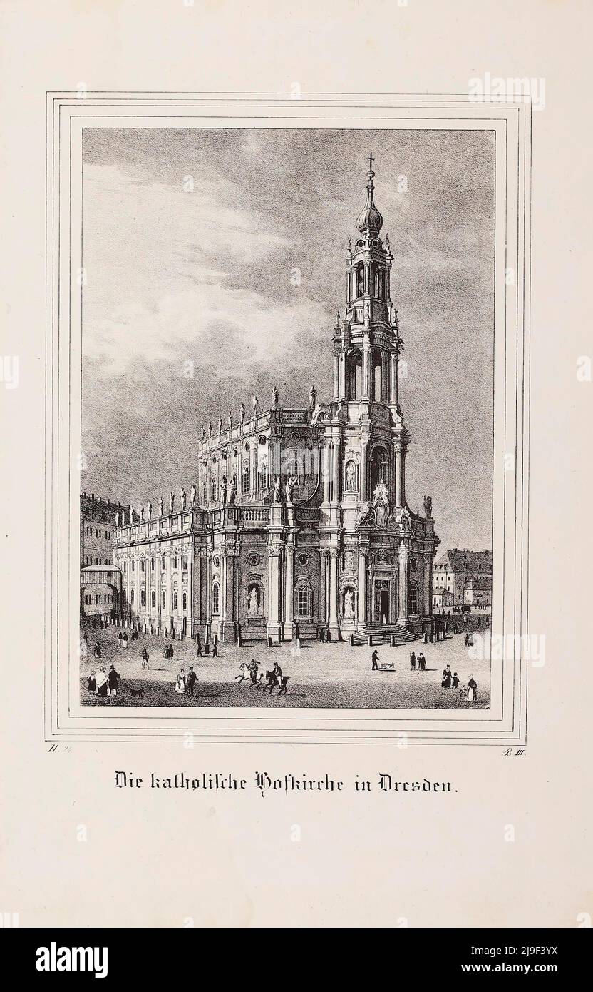 19th-century engraving of Dresden Cathedral (Catholic Church of the ...