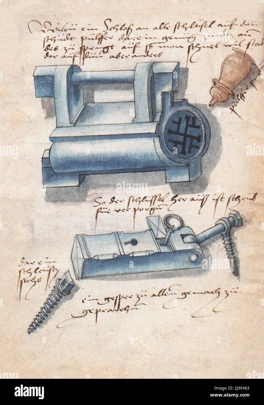 Medieval illustration of lock. The tools of Martin Löffelholz (1505 ...