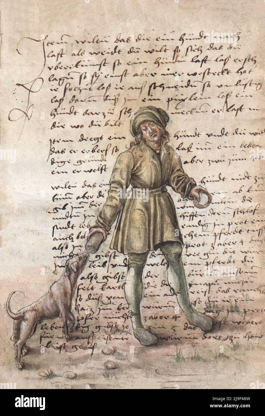 Medieval illustration of dog training. The tools of Martin Löffelholz ...
