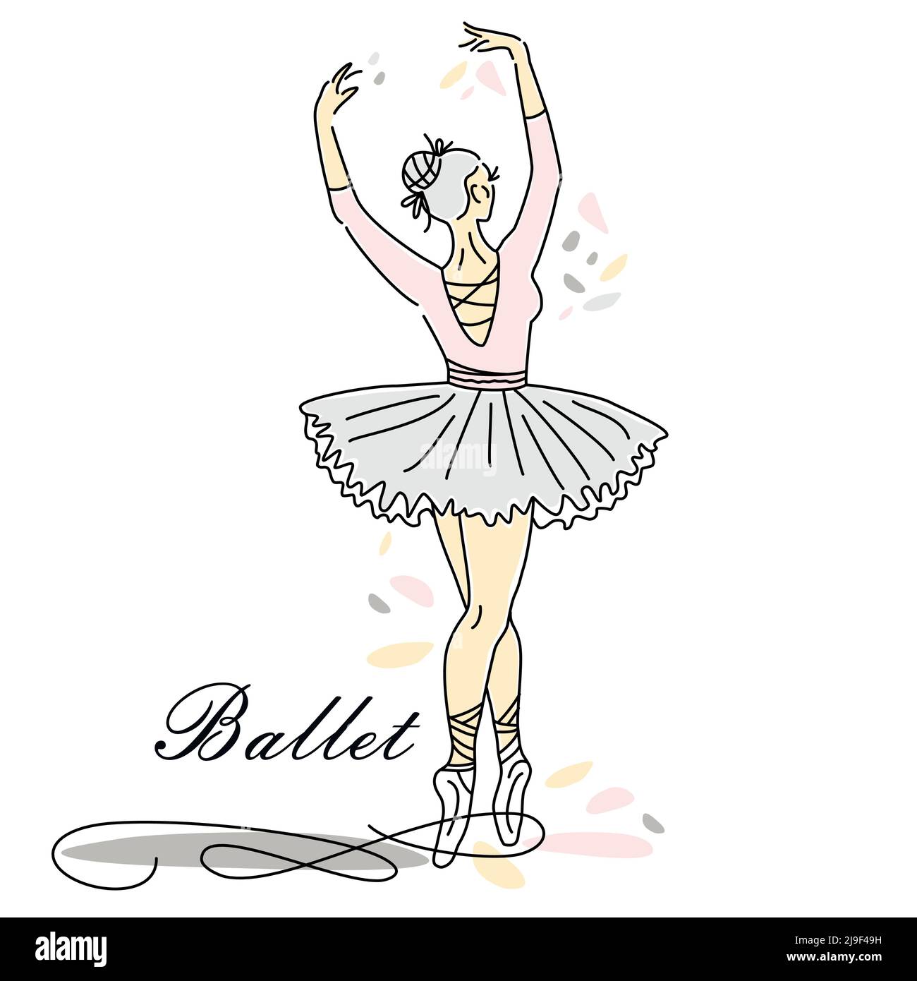 Woman ballet dancer of continuous line drawing in pink color Stock ...