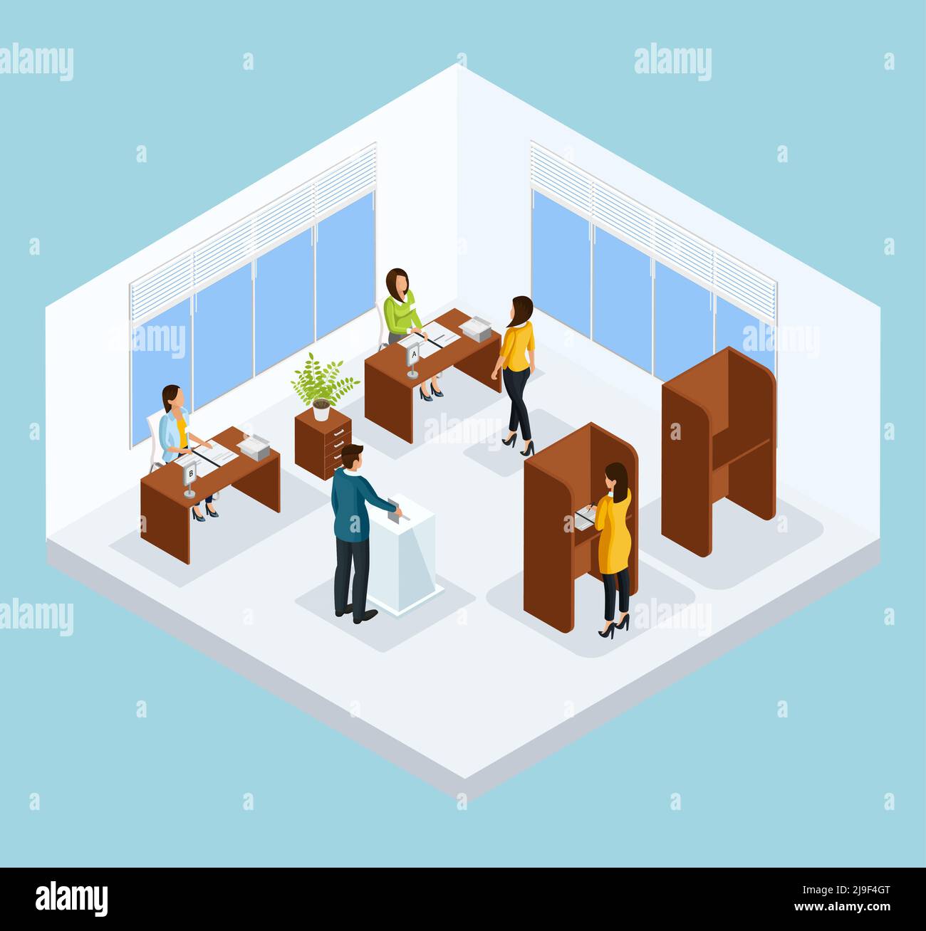 Isometric voting process concept with people electing their candidates ...