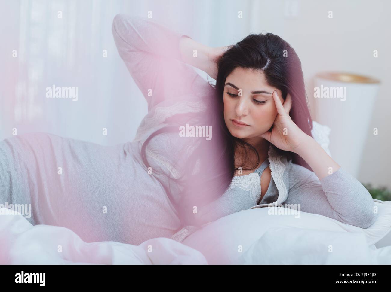 Dreamy Peaceful Pregnant Woman Relaxing at Home. Enjoying Calm ...