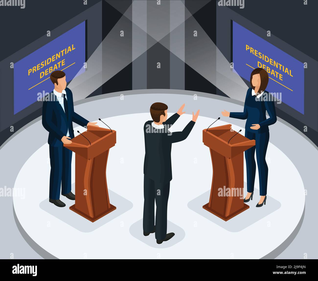 Isometric presidential debates concept with male and female candidates ...