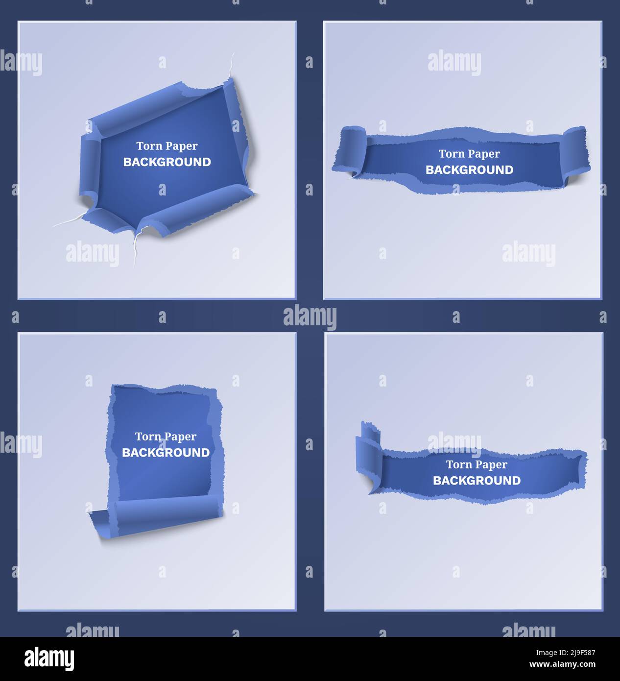 Blue torn and ripped paper templates with place for text on light ...