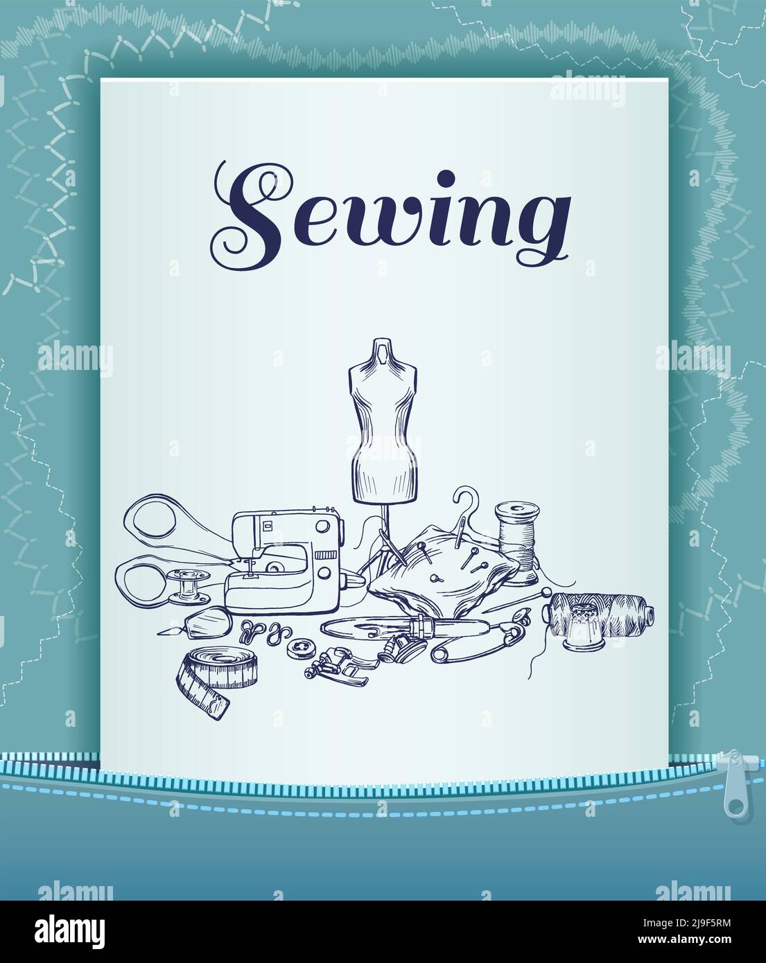 Light tailoring card template with sketch sewing accesories and tools ...