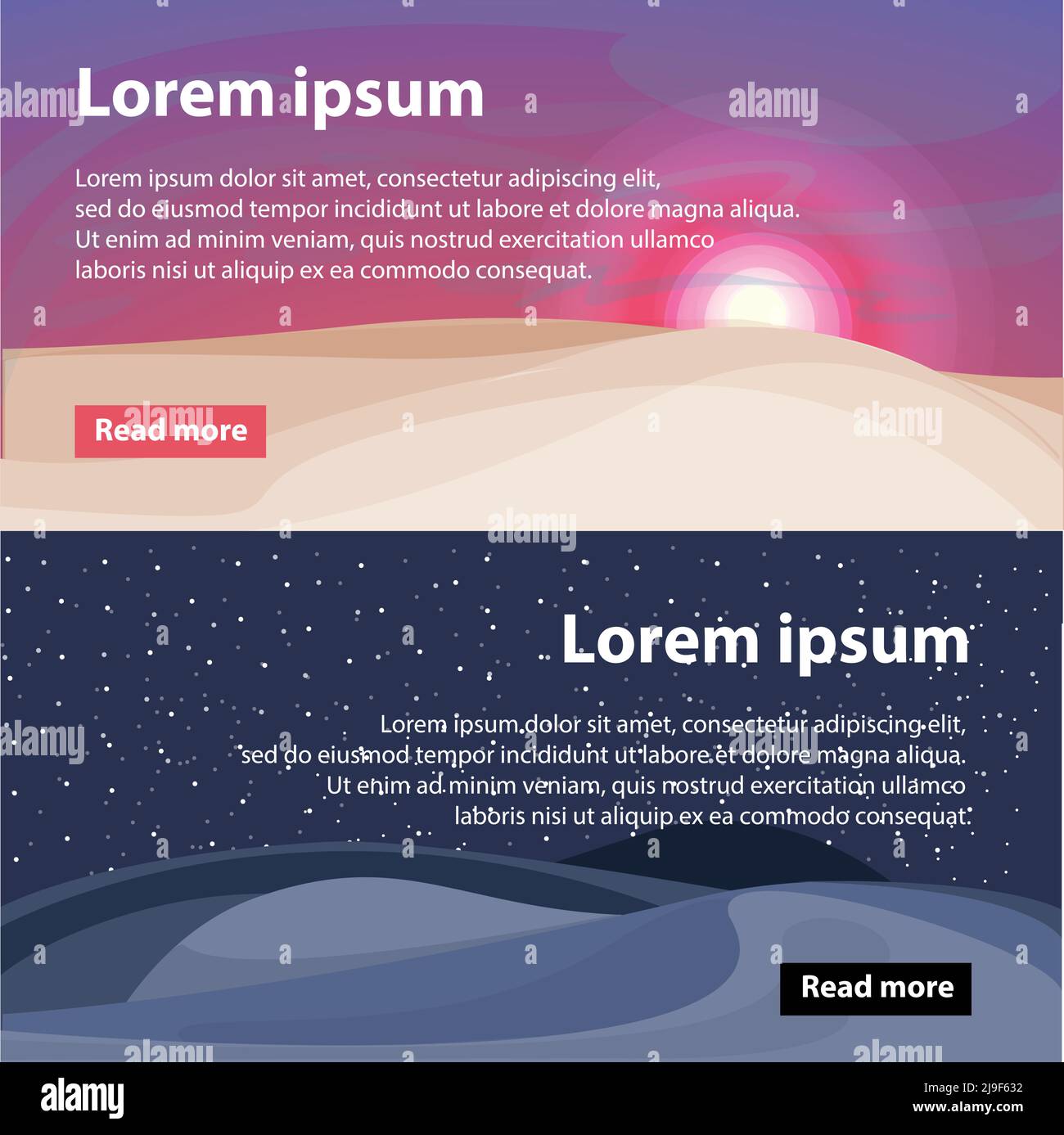 Beautiful desert landscape horizontal banners with text sand dunes at ...