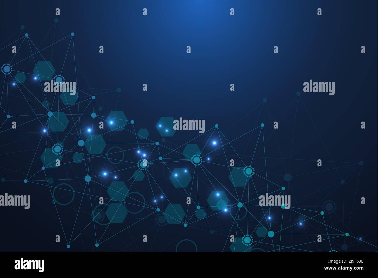 Science network pattern, connecting lines and dots. Technology hexagons ...