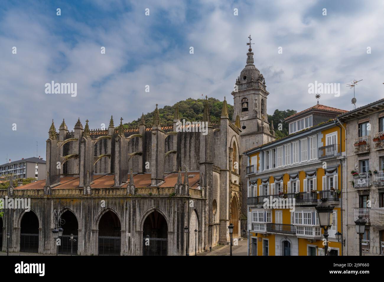 Lekeitio, Spain - 4 May, 2022: vertical view of downtown Lekeitio with ...