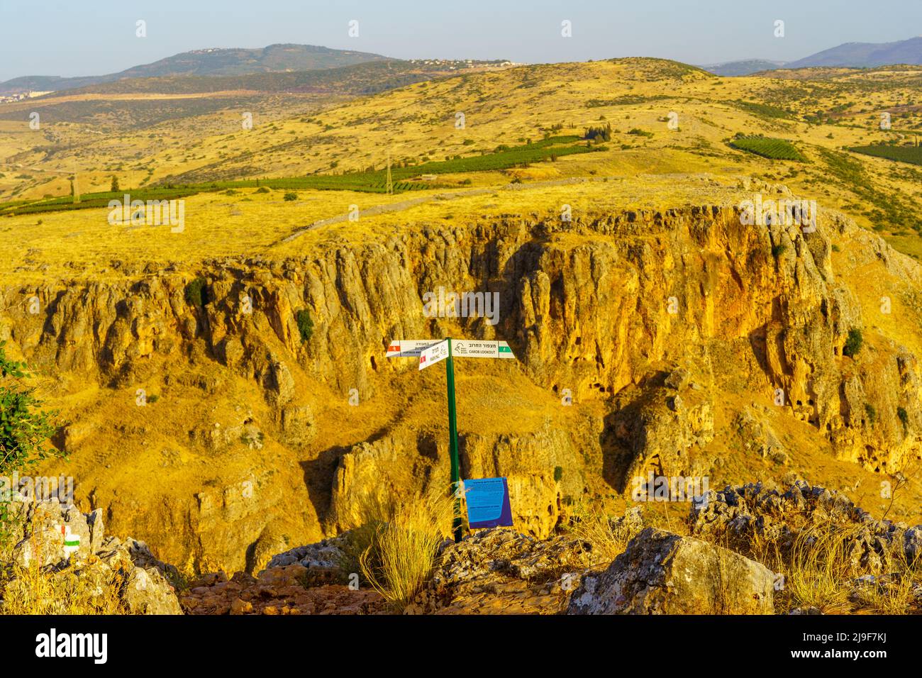 Arbel, Israel - May 21, 2022: View of directional signs, landscape, and ...