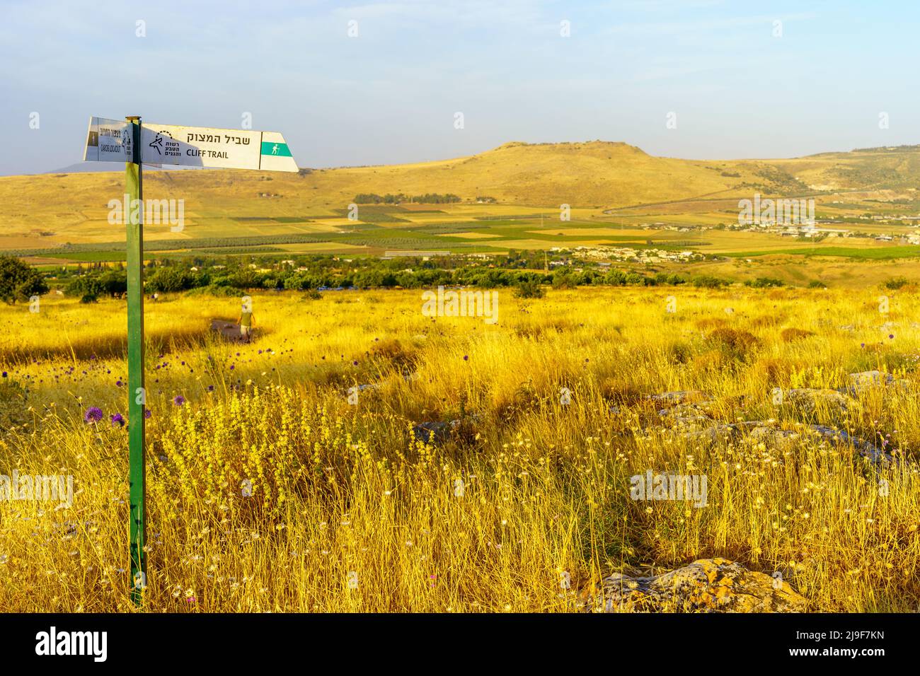 Arbel, Israel - May 21, 2022: View of directional signs, and landscape ...
