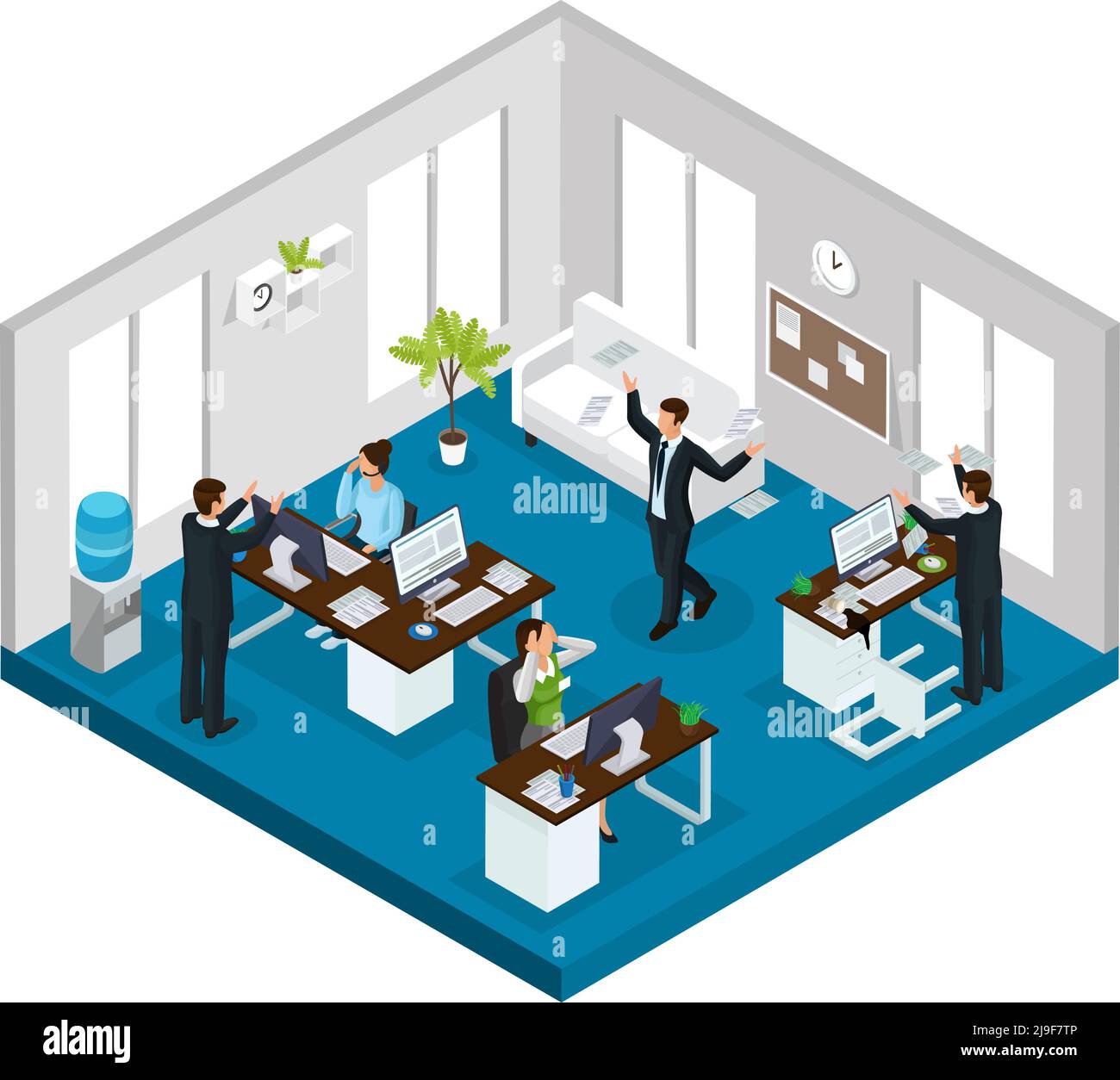 Isometric stress at work concept with workers in stressful and ...