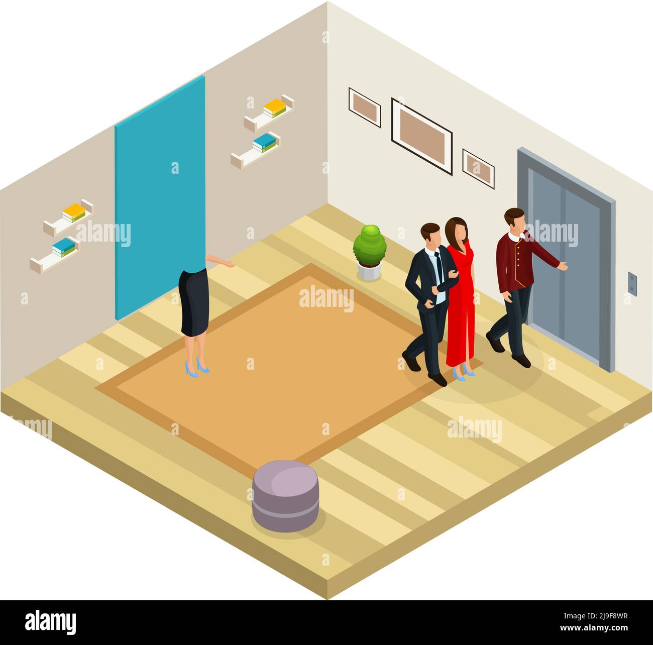 Isometric reception service hotel concept with employees and ...