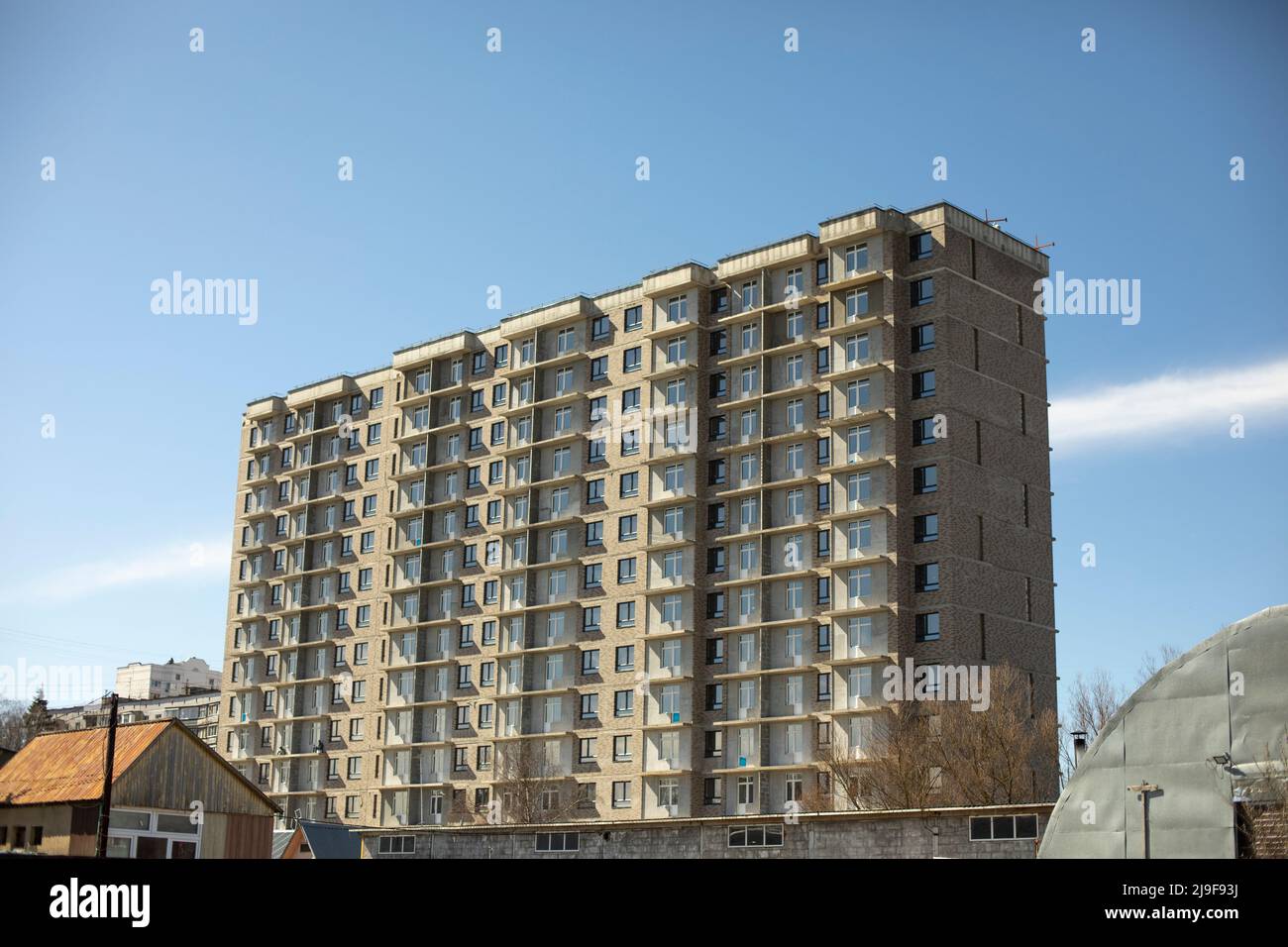 Construction of new house in Russia. View of city. Construction of ...