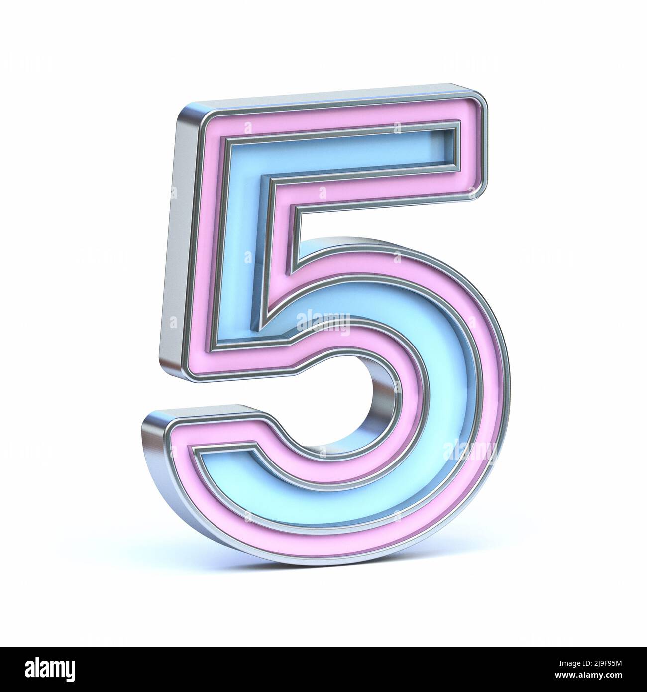 Blue and pink metal font Number 5 FIVE 3D render illustration isolated ...