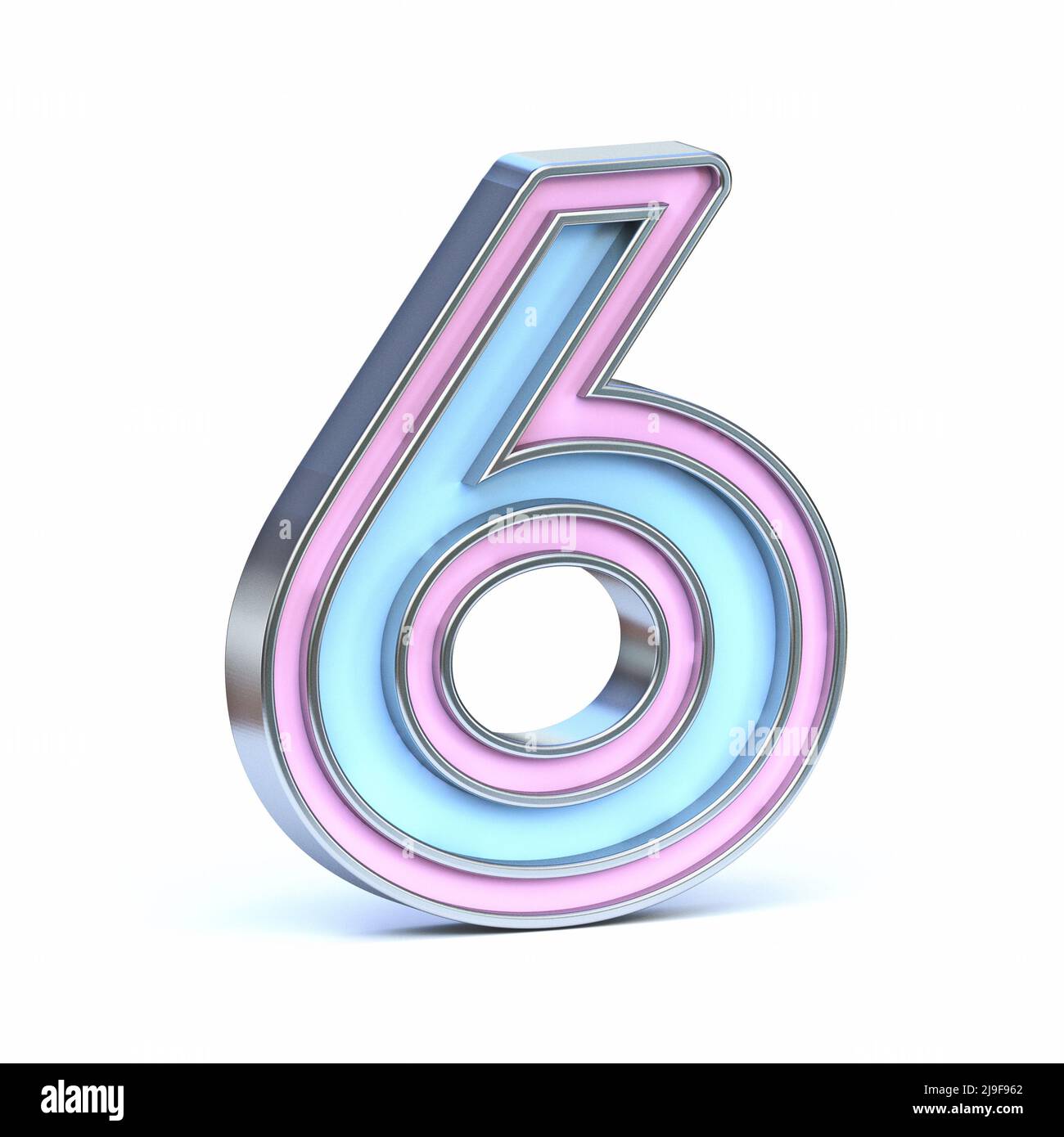 Blue and pink metal font Number 6 SIX 3D render illustration isolated ...