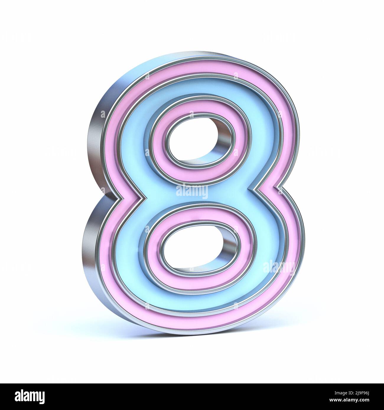 Blue and pink metal font Number 8 EIGHT 3D render illustration isolated ...