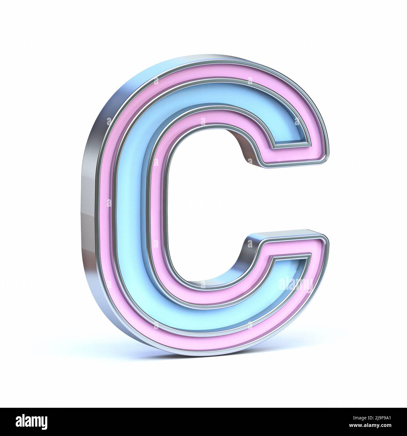 Blue and pink metal font Letter C 3D render illustration isolated on ...
