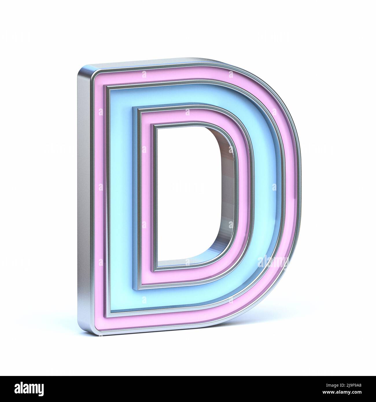 Blue and pink metal font Letter D 3D render illustration isolated on ...