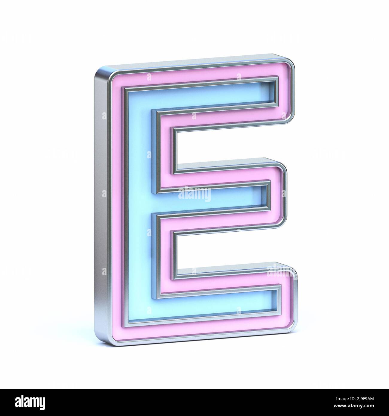 Blue and pink metal font Letter E 3D render illustration isolated on ...