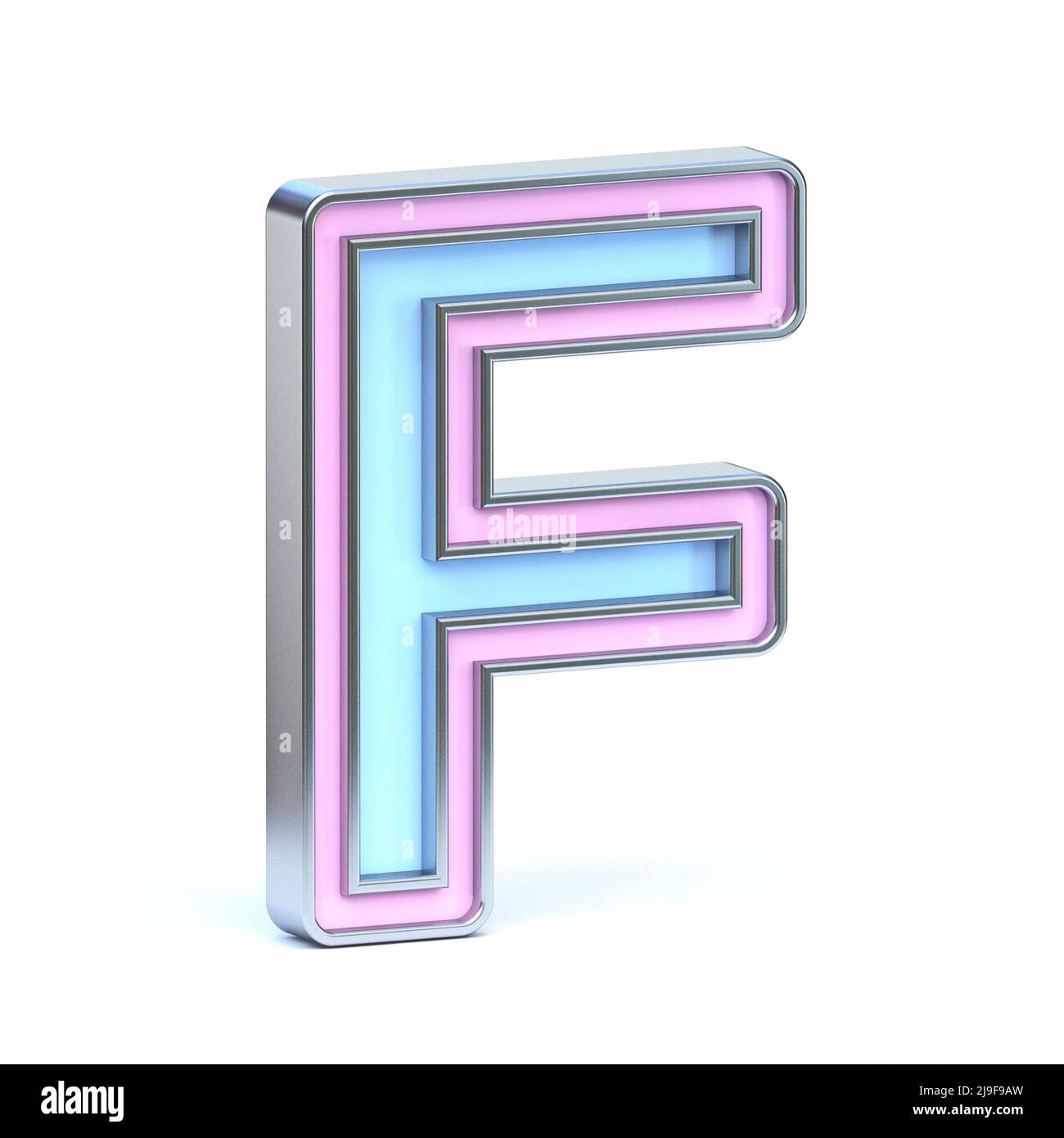 Blue and pink metal font Letter F 3D render illustration isolated on ...