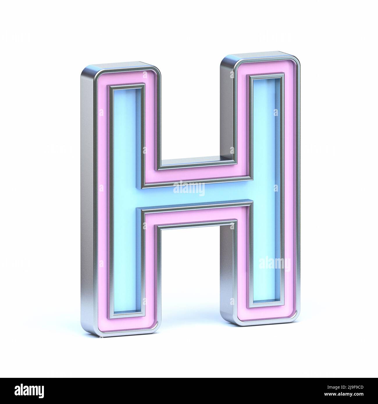 Blue and pink metal font Letter H 3D render illustration isolated on ...