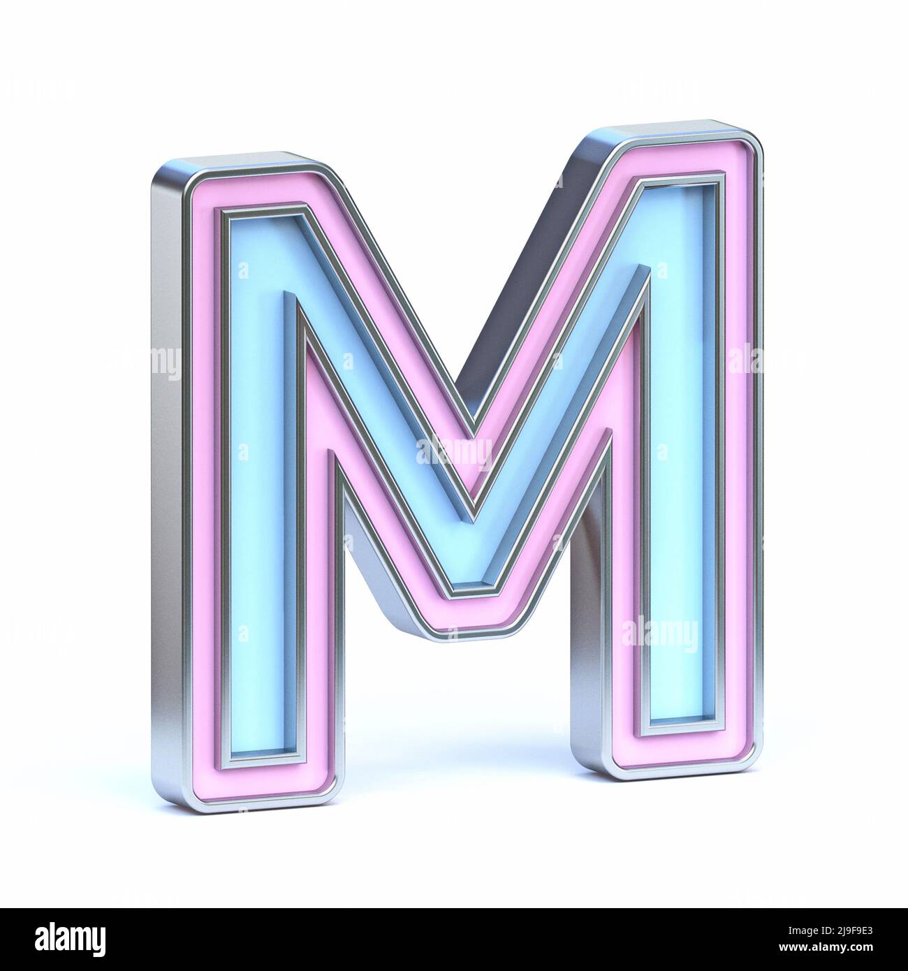 Blue and pink metal font Letter M 3D render illustration isolated on ...
