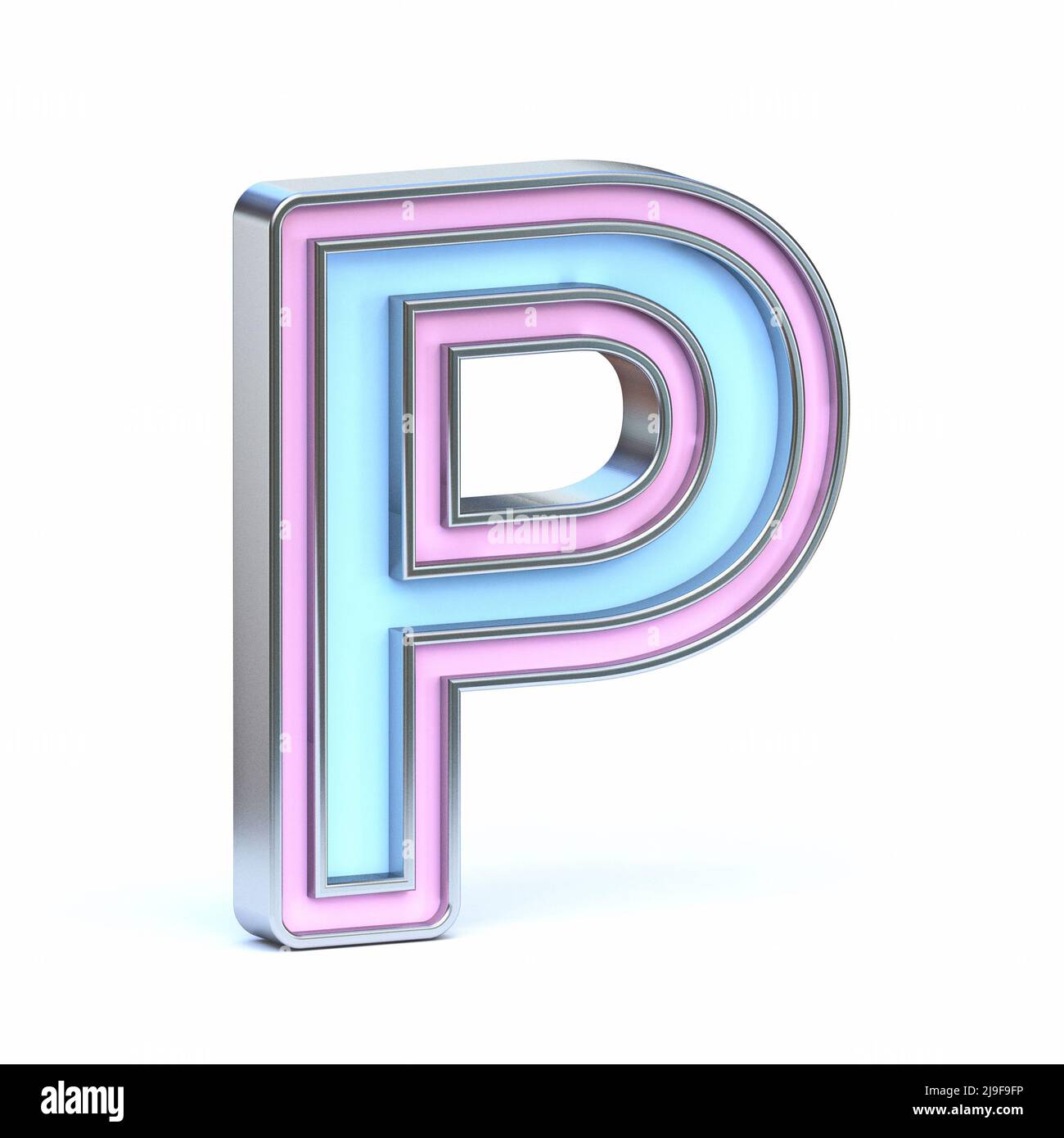 Blue and pink metal font Letter P 3D render illustration isolated on ...