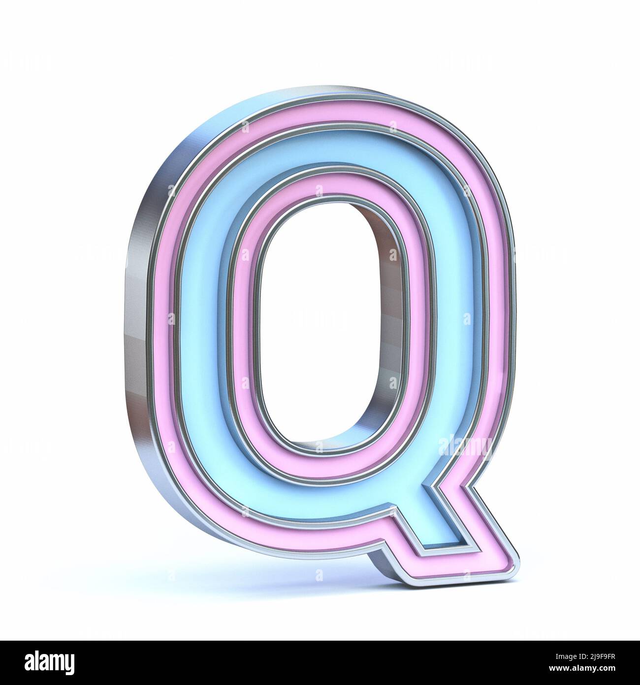 Blue and pink metal font Letter Q 3D render illustration isolated on ...