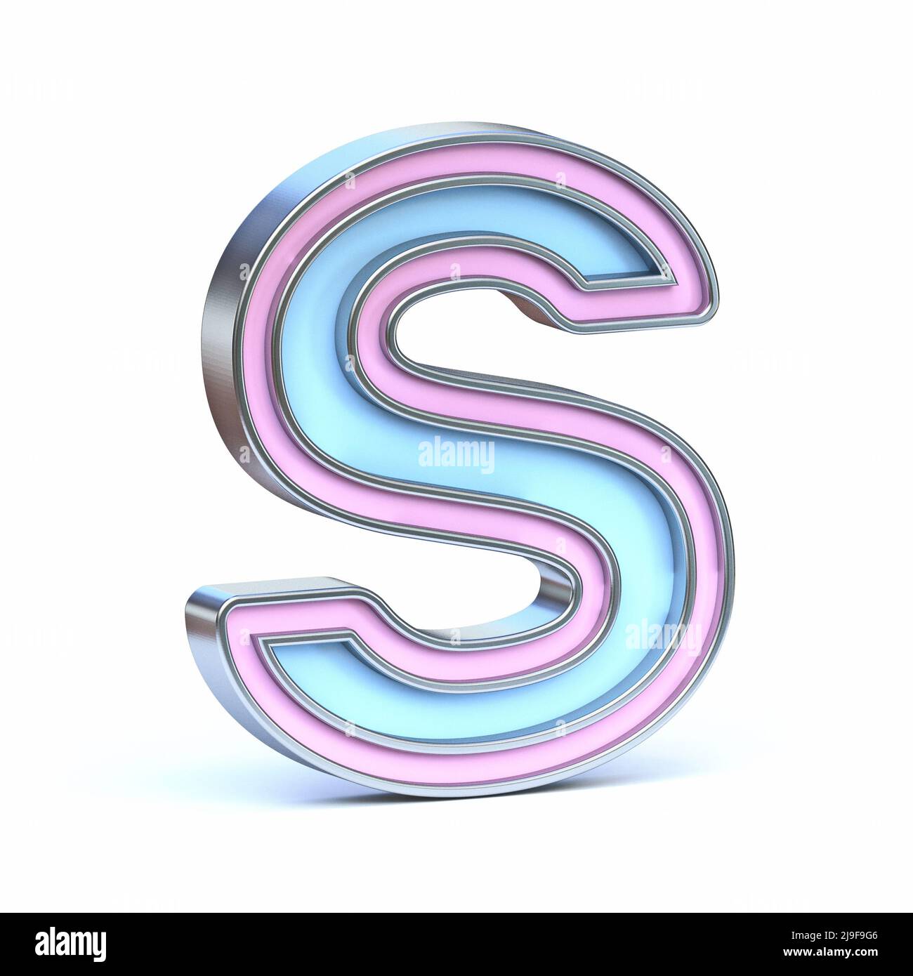 Blue and pink metal font Letter S 3D render illustration isolated on ...