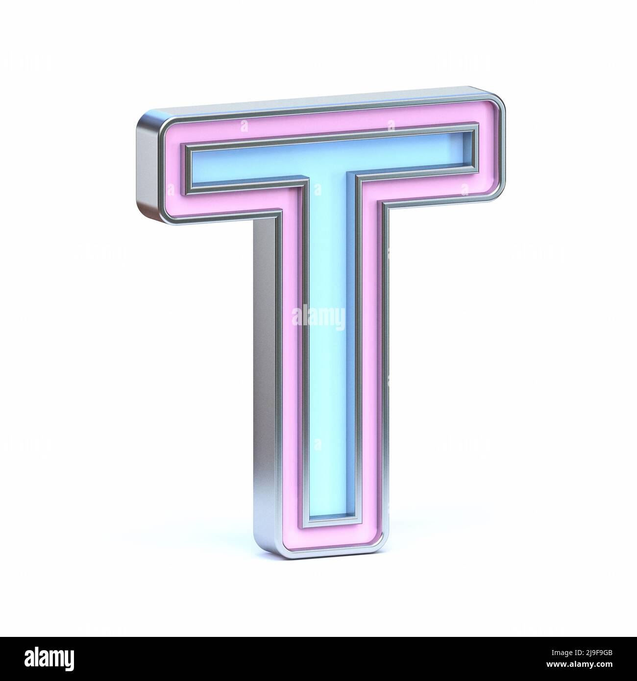 Blue and pink metal font Letter T 3D render illustration isolated on white background Stock ...