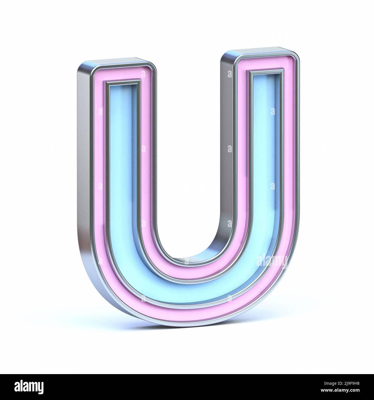 Blue and pink metal font Letter U 3D render illustration isolated on ...