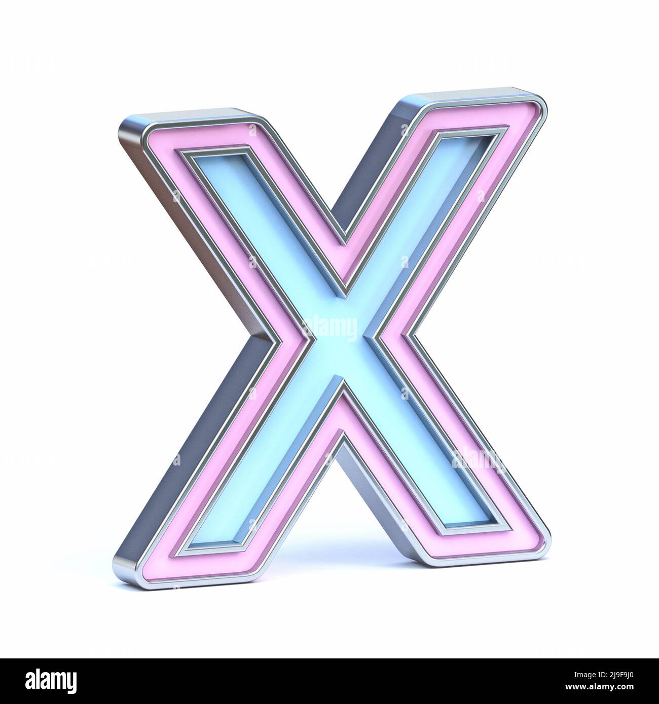 Blue and pink metal font Letter X 3D render illustration isolated on ...