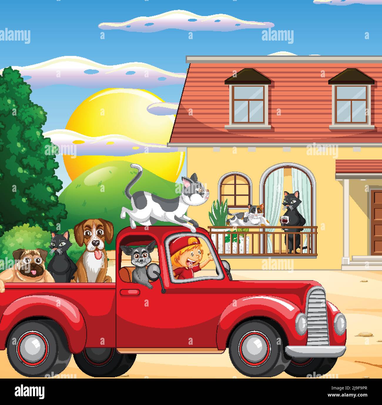 Outdoor scene with domestic animals illustration Stock Vector Image ...