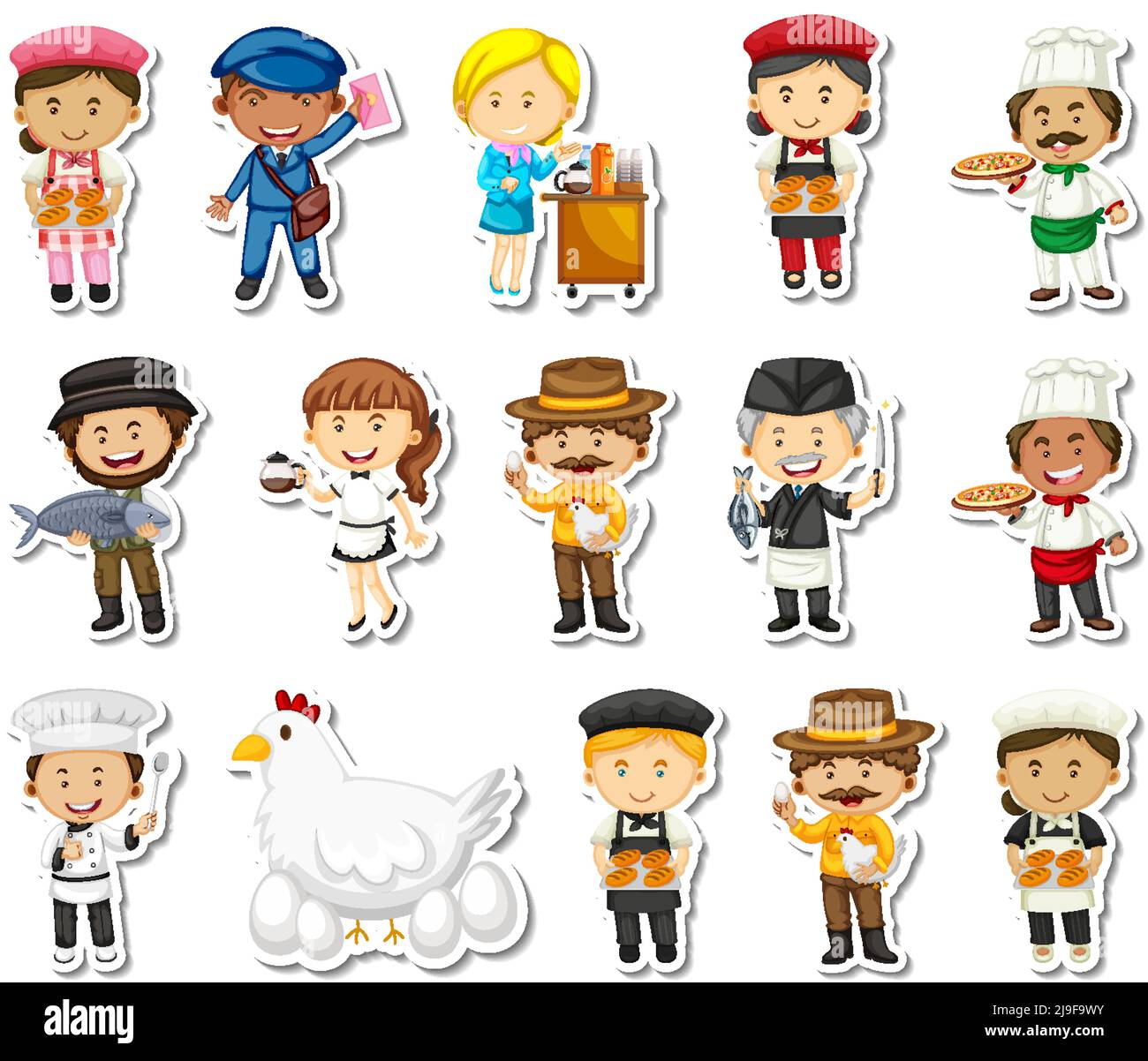 Sticker set of different professions cartoon characters illustration ...