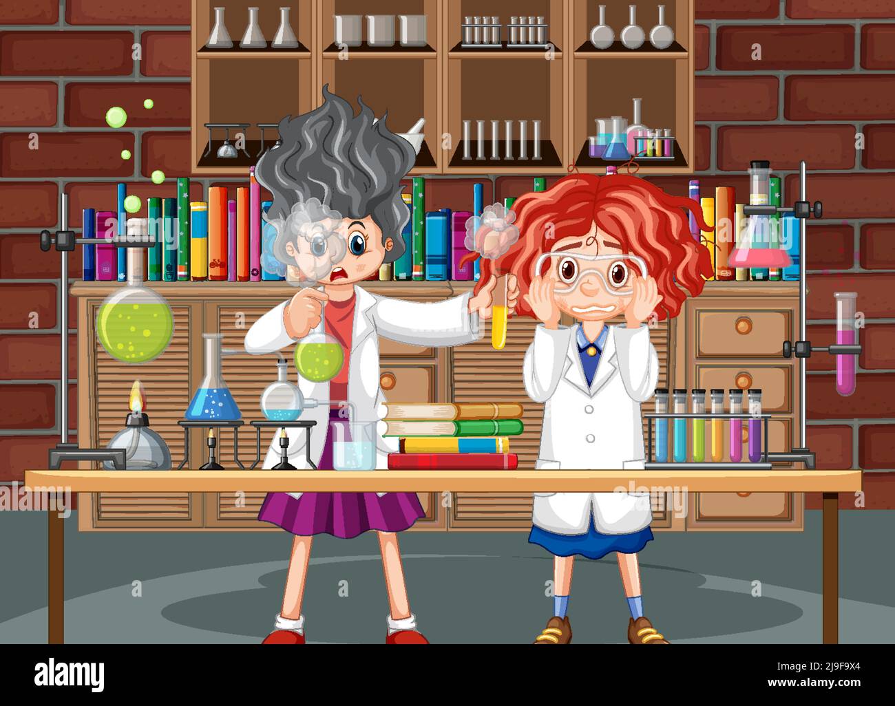 Laboratory scene with scientist cartoon character illustration Stock ...