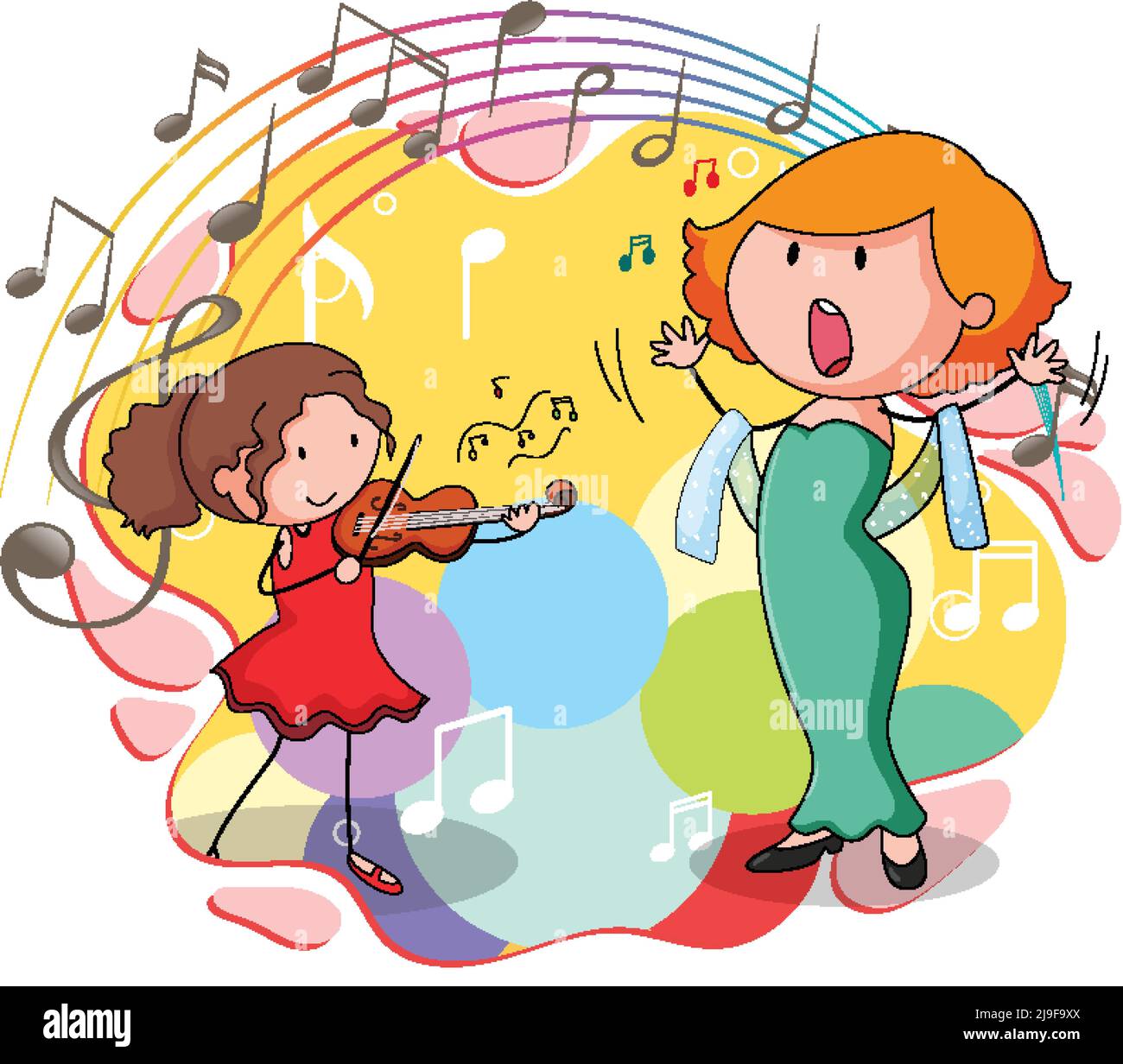 Doodle children with music instrument and melody illustration Stock ...