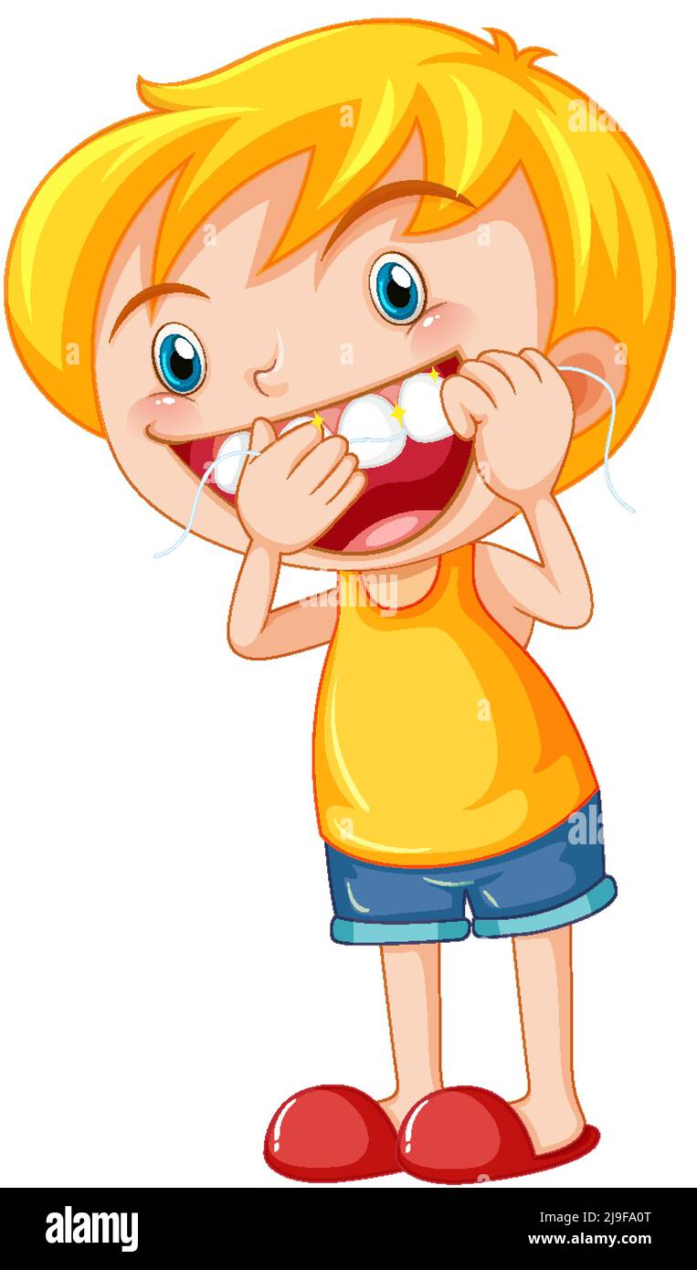 Cute girl cartoon character flossing teeth illustration Stock Vector ...