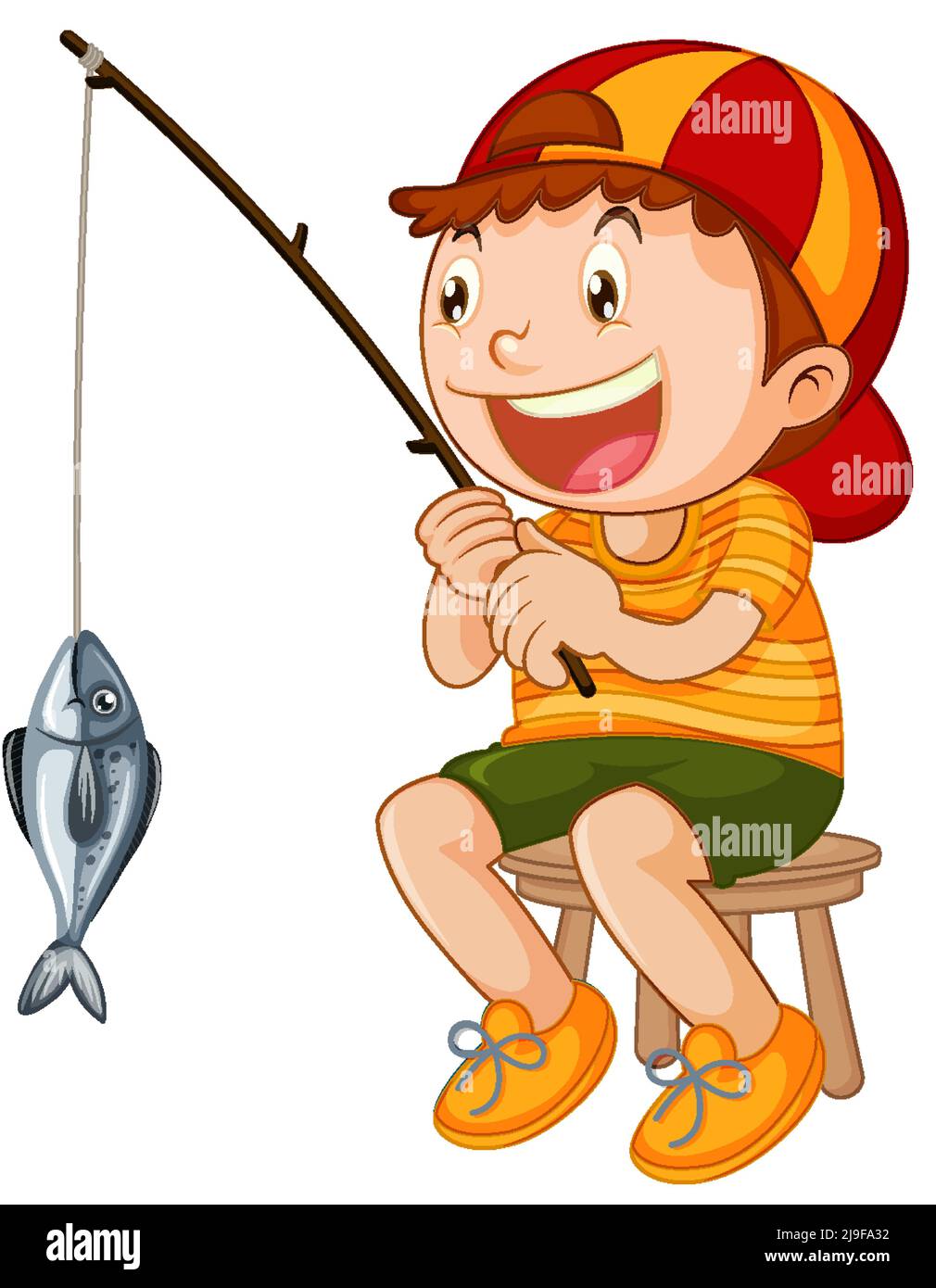 Happy kid fishing cartoon character illustration Stock Vector Image ...