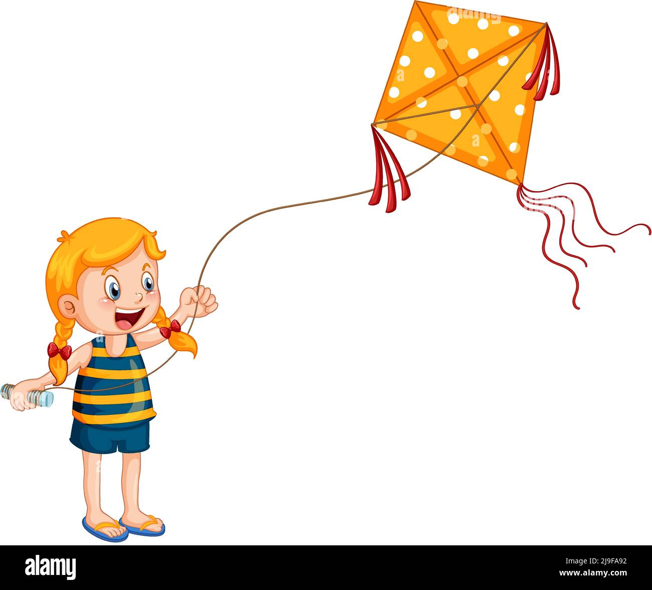 Girl Flying Kite Clipart Happy Little Girl Flying Kite Character