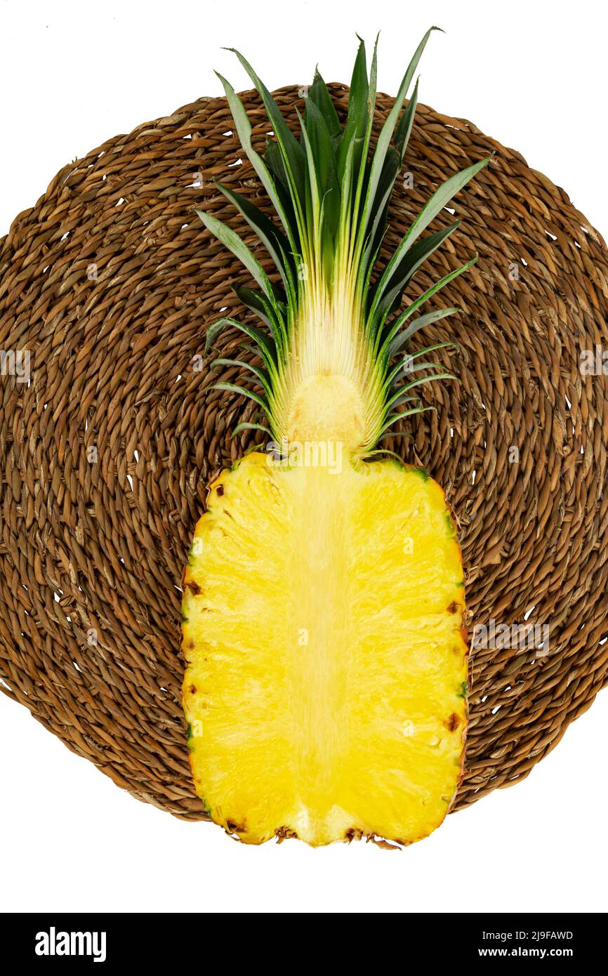 Yellow Ripe ripe pineapple on white background Stock Photo - Alamy