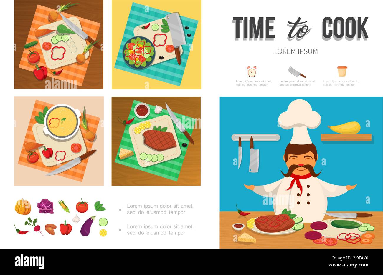 Flat healthy food cooking infographic template with chef vegetables ...