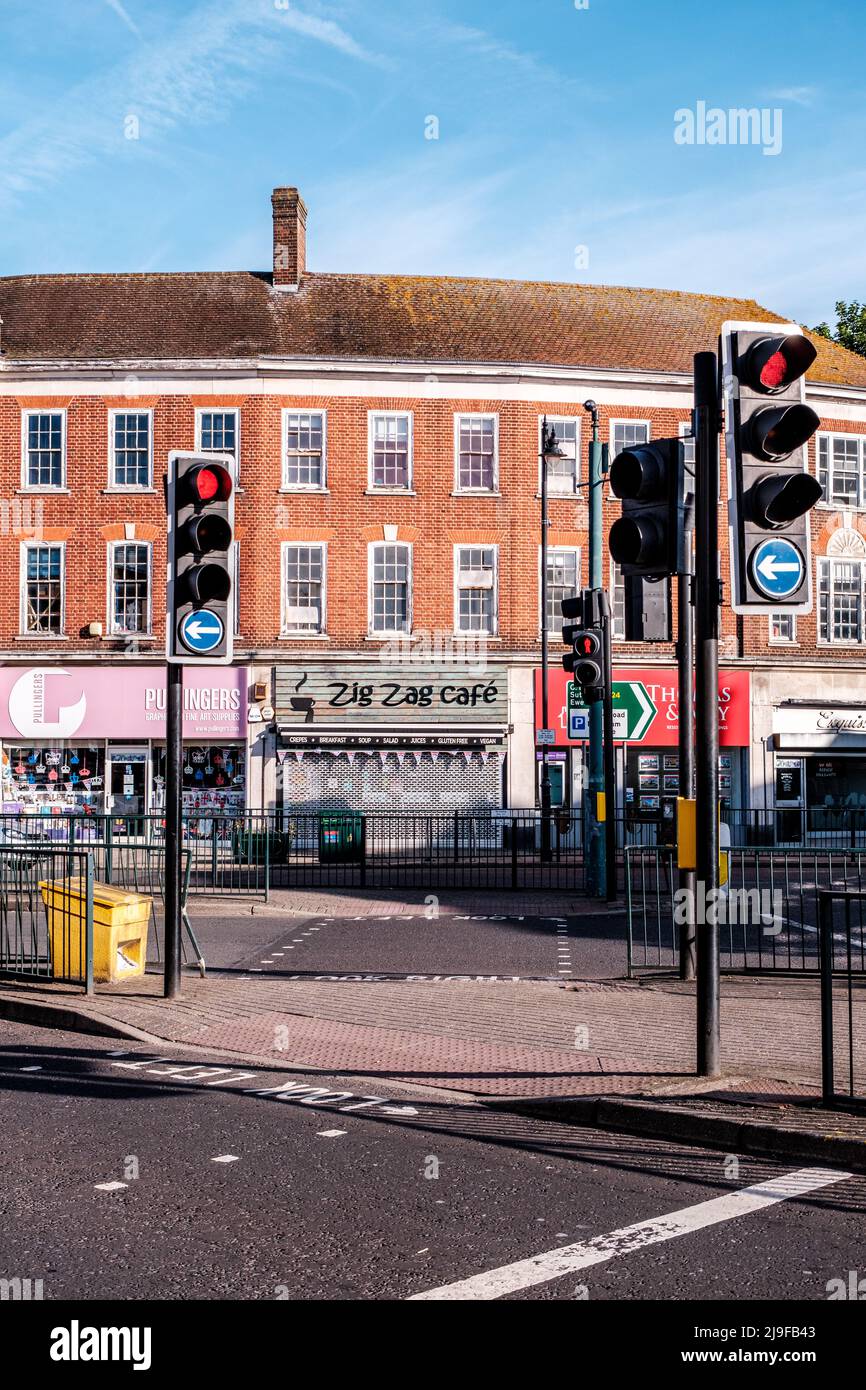 Epsom Surrey, London UK, May 22 2022, Red Traffic Lights At Major ...