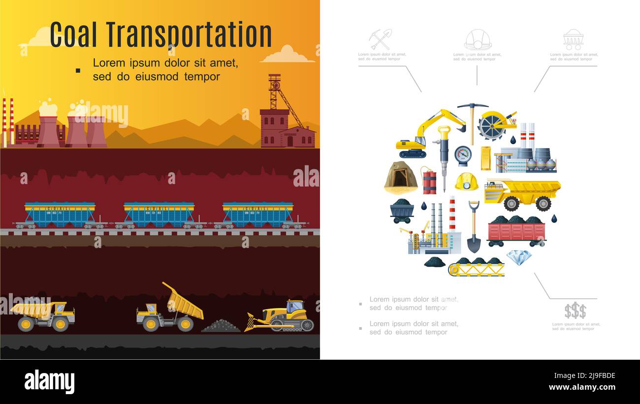 Flat mining industry composition with coal transportation concept ...