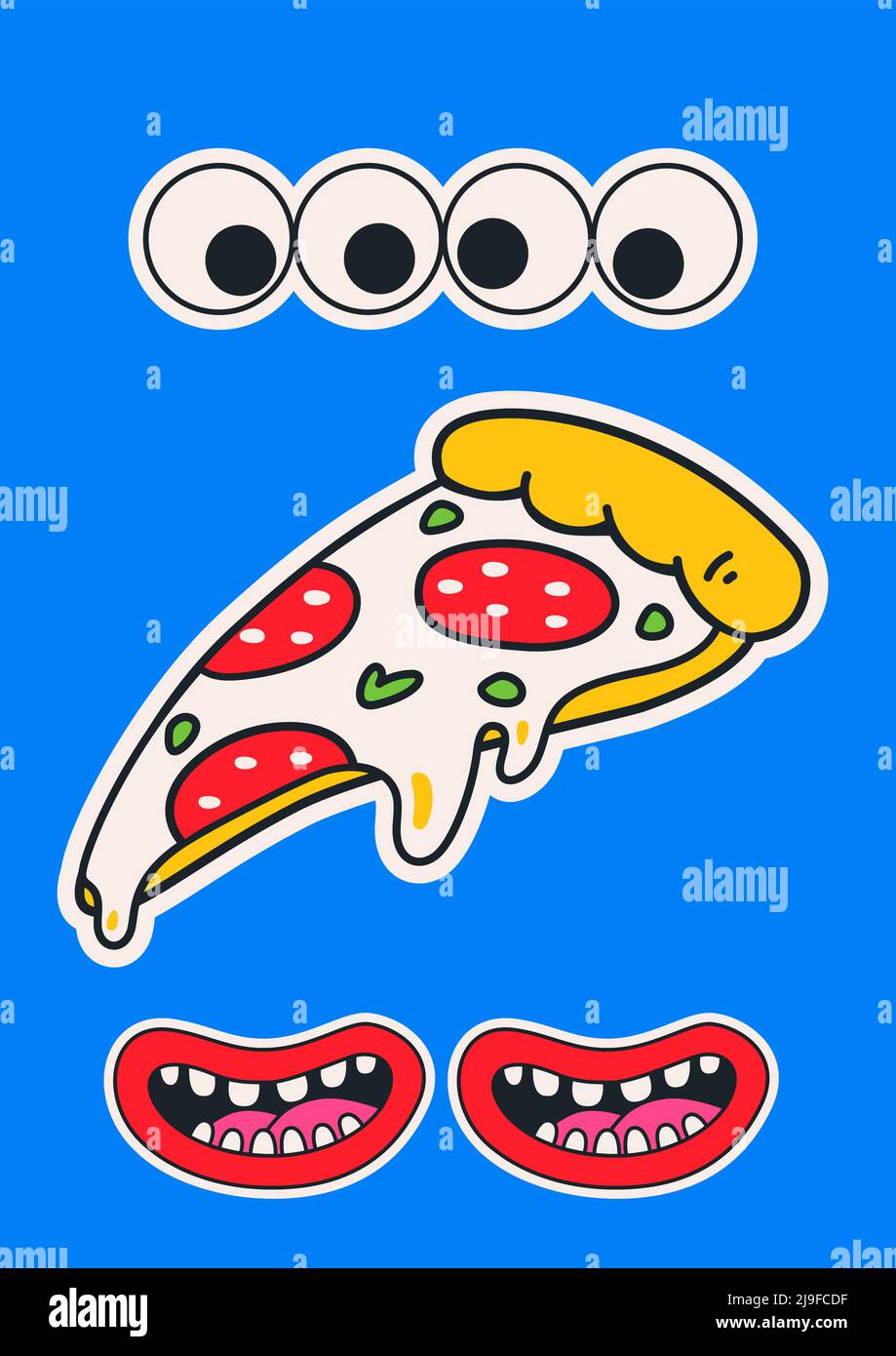 Cartoon vector funny cute Comic characters, pizza poster Stock Vector ...