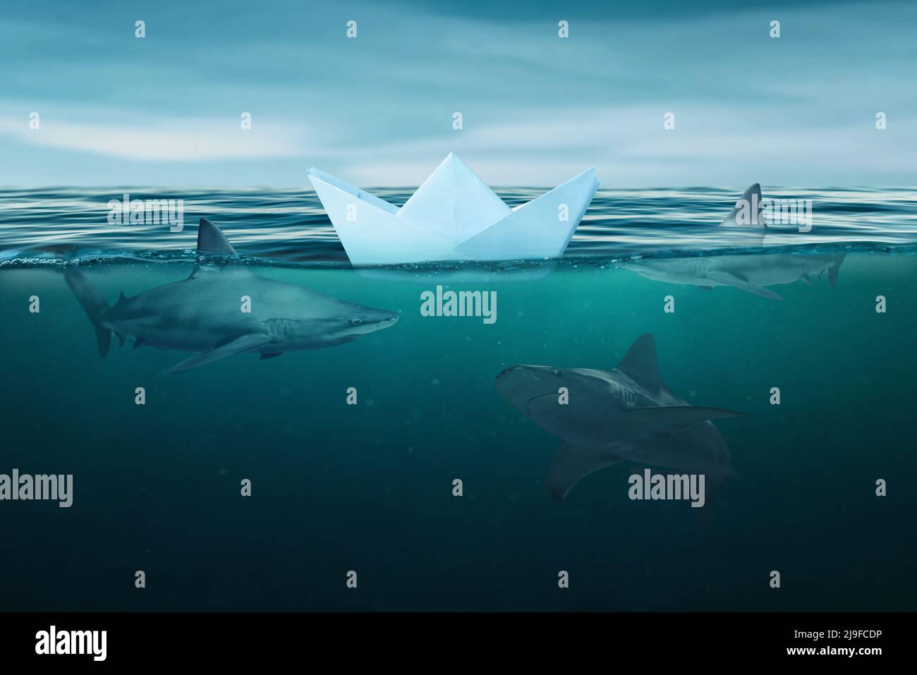 Ship surrounded by sharks hi-res stock photography and images - Alamy