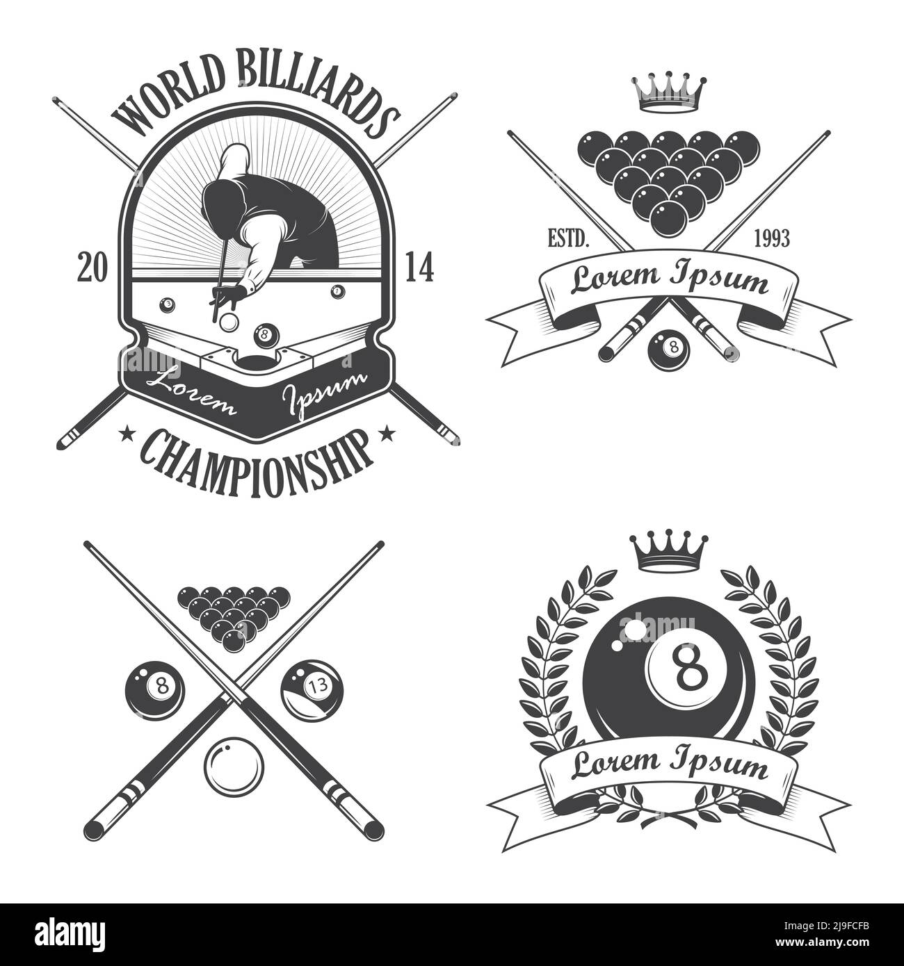 Set of billiards emblems labels and designed elements Stock Vector ...