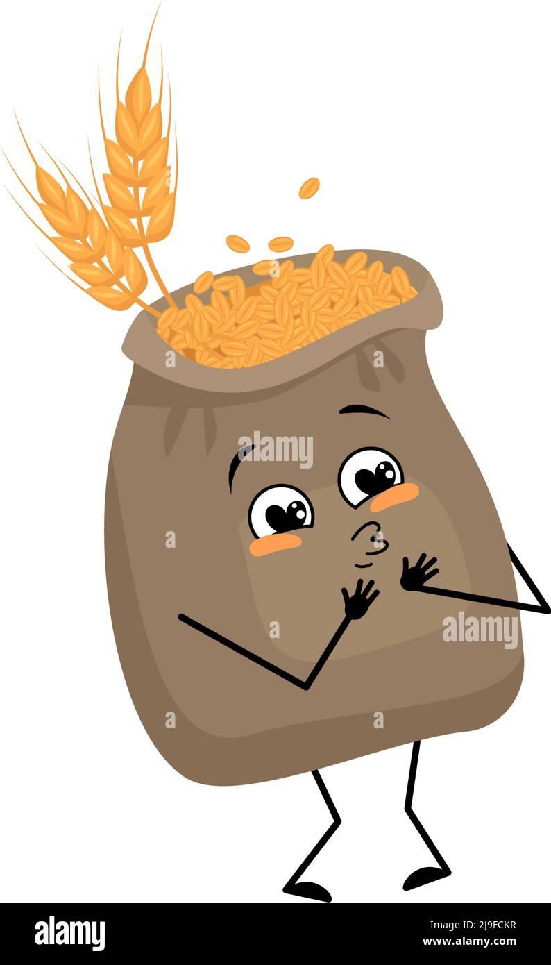 Cute sack of wheat and ear character with love emotions, smile face ...