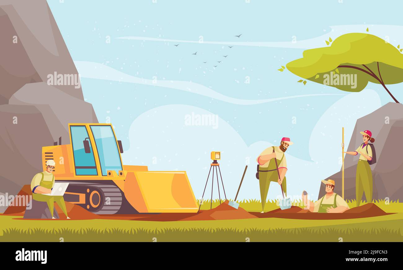 Geology outdoor composition with flat wild landscape and group of ...