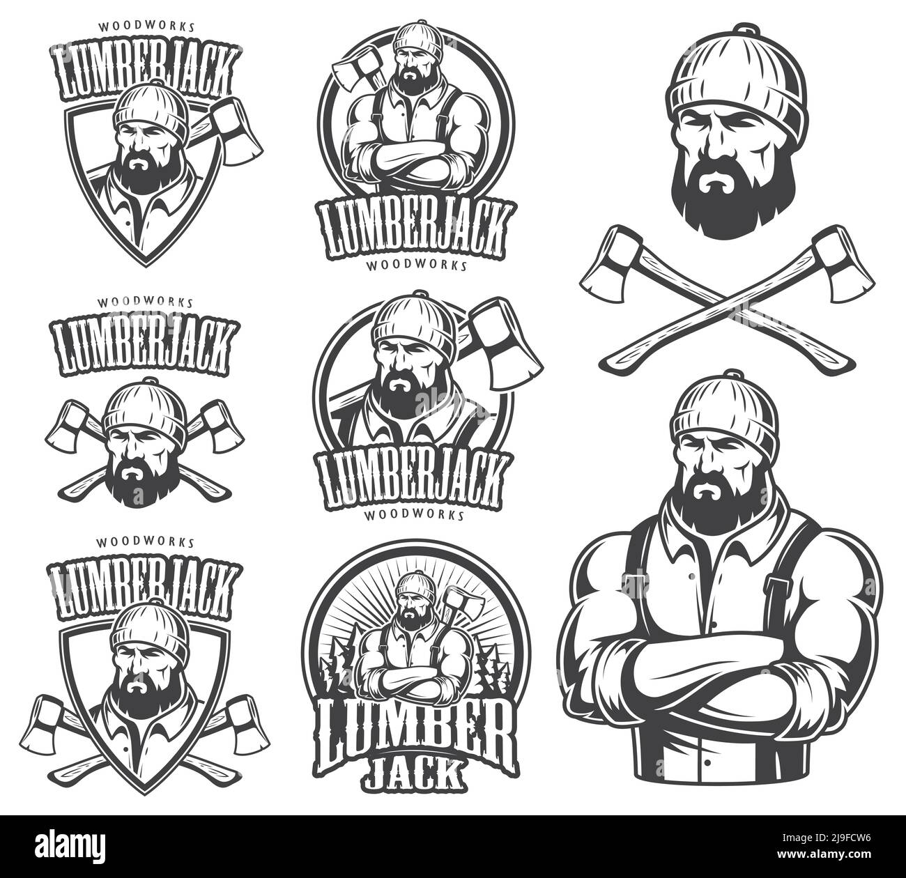 Vector illustration of lumberjack emblem, label, badge, logo and ...
