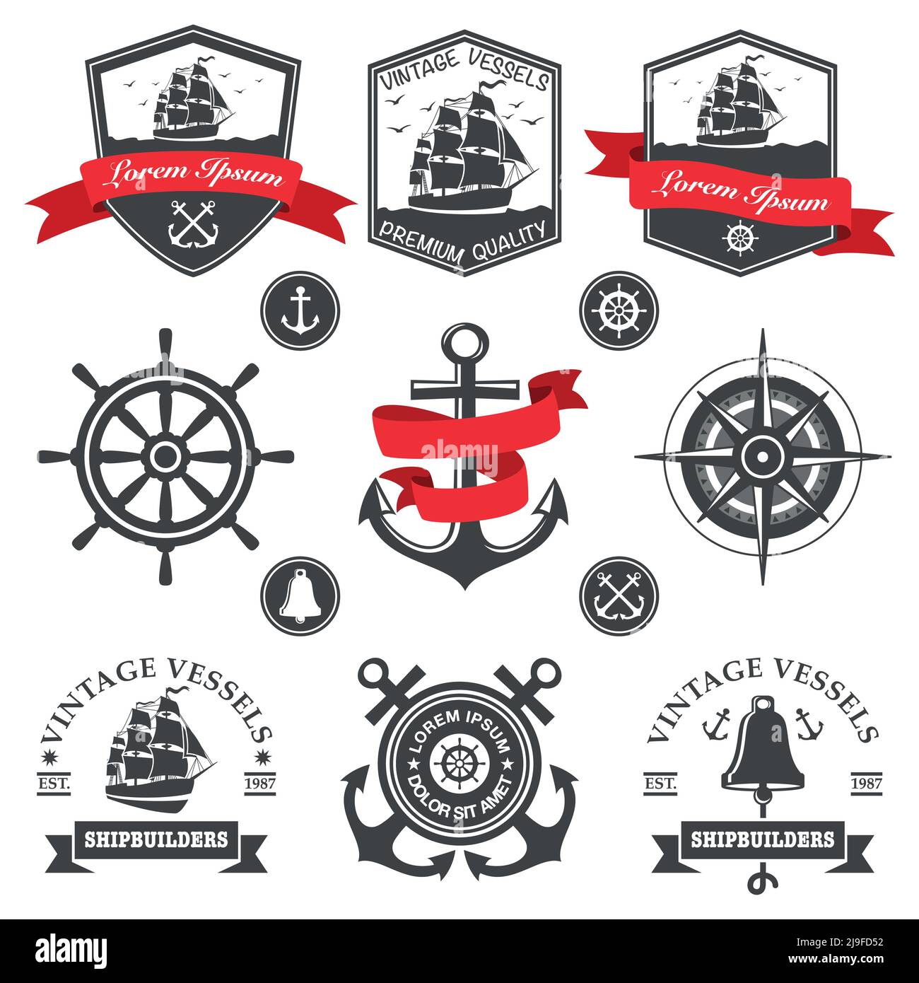 Set of vintage nautical labels, icons and design elements Stock Vector ...